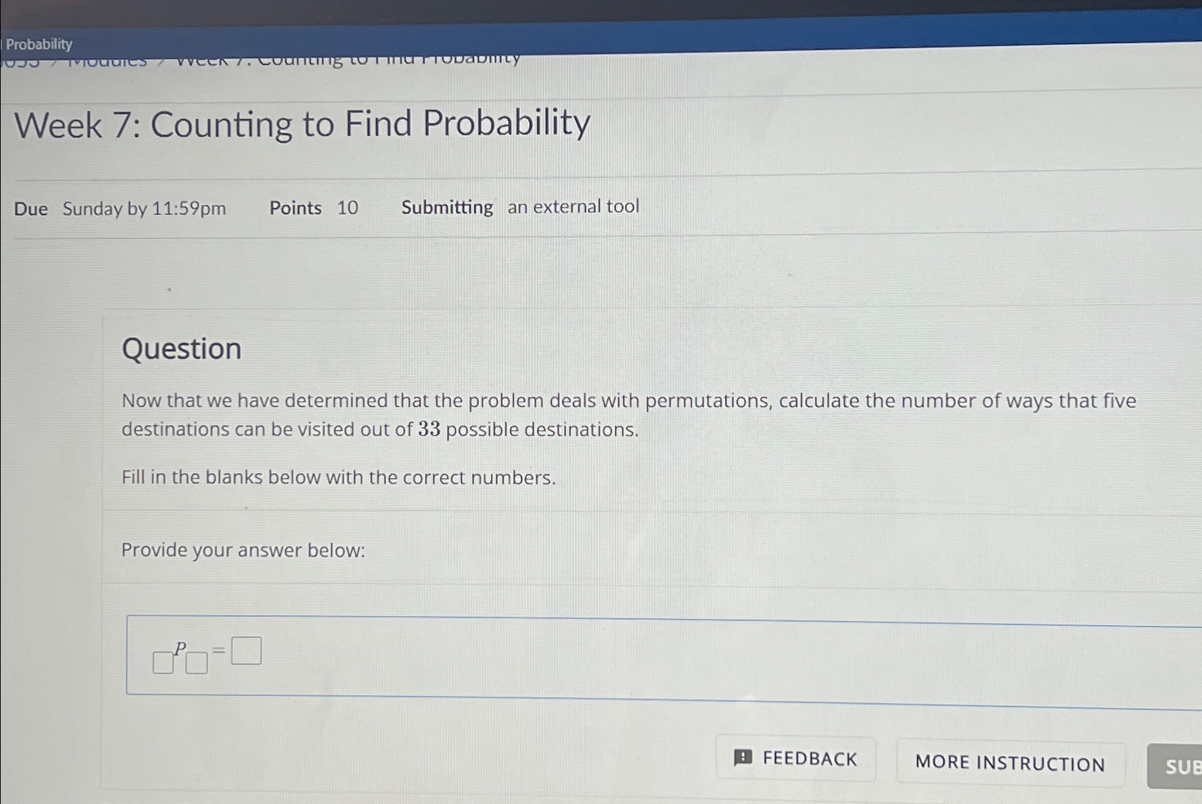Solved ProbabilityWeek 7: Counting to Find ProbabilityDue | Chegg.com