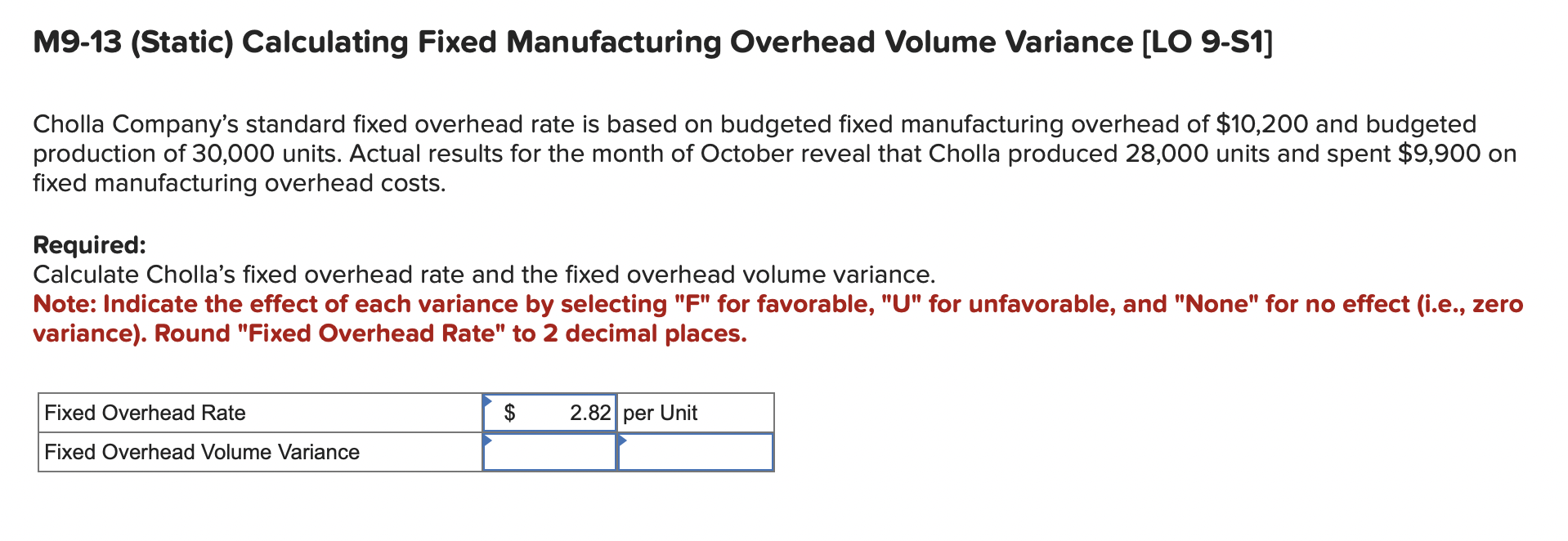 Solved M9-13 (Static) ﻿Calculating Fixed Manufacturing | Chegg.com