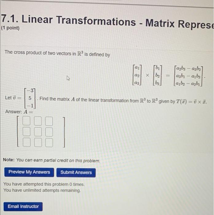 Solved 7 1 Linear Transformations Matrix Repres 1 Point