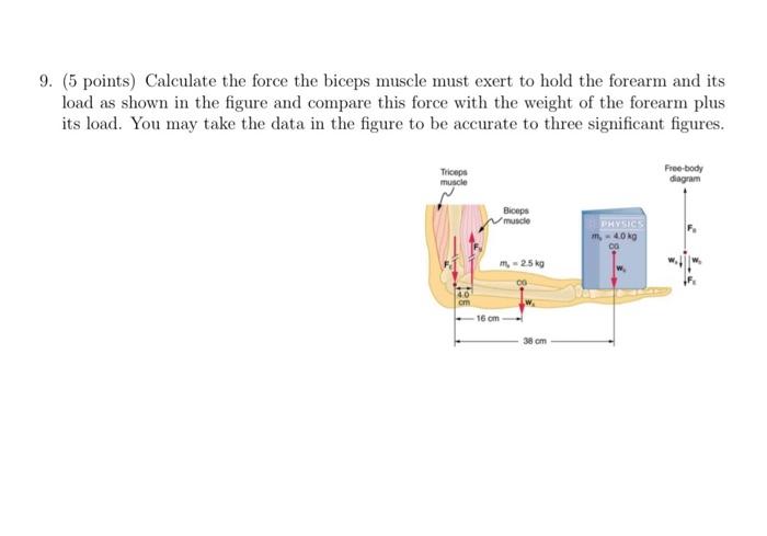 Solved 9. (5 points) Calculate the force the biceps muscle | Chegg.com