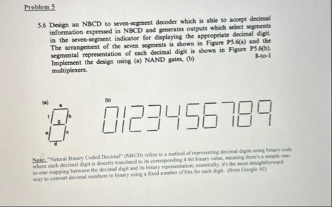 Problem 55.6 ﻿Design an NBCD to seven-segment decoder | Chegg.com