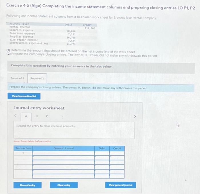 Exercise 4-6 (Algo) Completing the income statement | Chegg.com