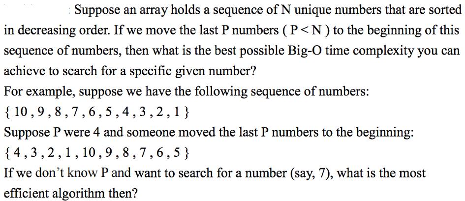 Solved Suppose an array holds a sequence of N ﻿unique | Chegg.com