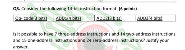 Solved Q3. Consider the following 14-bit instruction format: | Chegg.com