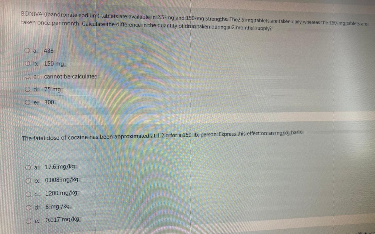 Solved BONIVA (ibandronate sodium) tablets are available in | Chegg.com