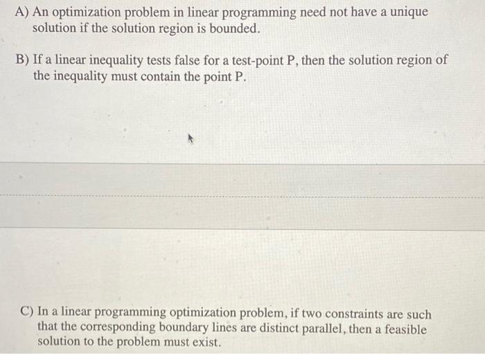 Solved A) An optimization problem in linear programming need | Chegg.com
