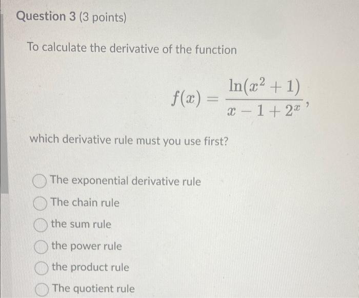 Solved To calculate the derivative of the function | Chegg.com