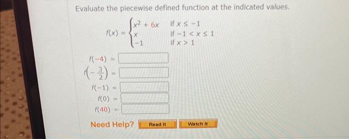 Solved Evaluate the piecewise defined function at the | Chegg.com