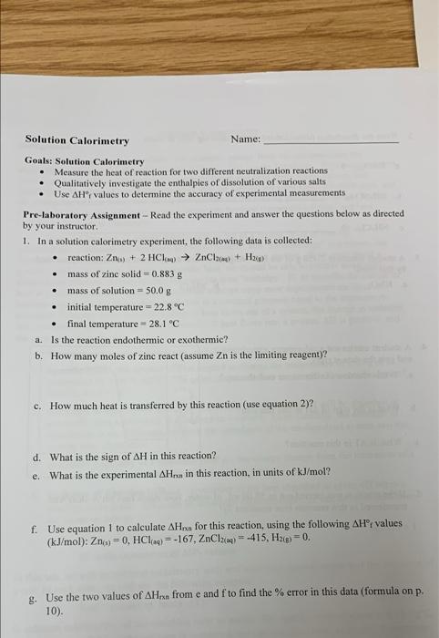 Solved Solution Calorimetry Name: Goals: Solution | Chegg.com