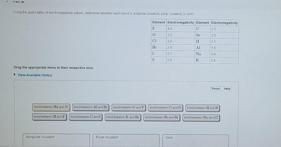 Solved Γαιιο Using the given table of electronegativity | Chegg.com