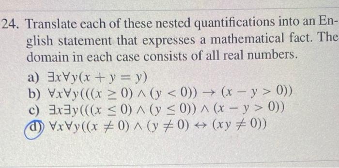 Solved 4. Translate each of these nested quantifications | Chegg.com