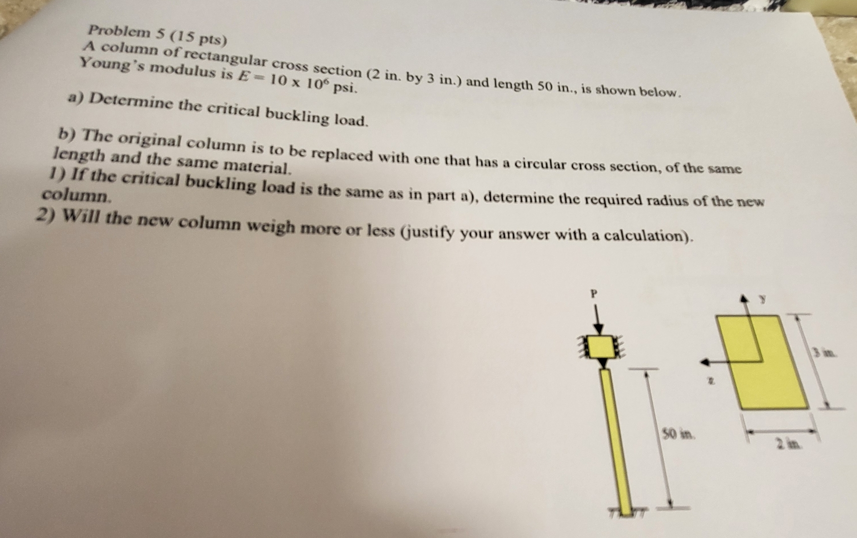Solved Problem 5 (15 ﻿pts)A column of rectangular cross | Chegg.com