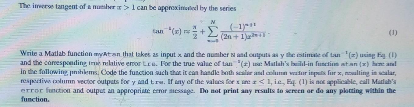 Solved The inverse tangent of a number x>1 can be | Chegg.com