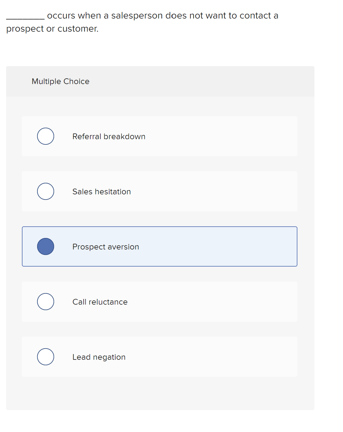 Solved . ﻿occurs when a salesperson does not want to contact | Chegg.com