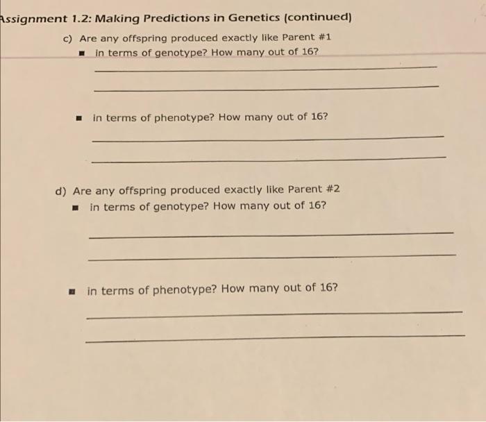 Assignment 1.2: Making Predictions in Genetics | Chegg.com