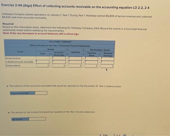 Solved Exercise 2-4A (Algo) Effect of collecting accounts | Chegg.com