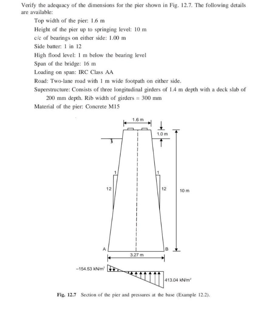 Solved Verify the adequacy of the dimensions for the pier | Chegg.com