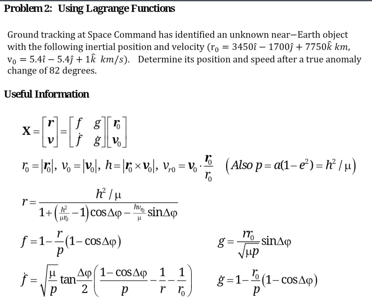 Solved Problem 2: Using Lagrange Functions Ground tracking | Chegg.com