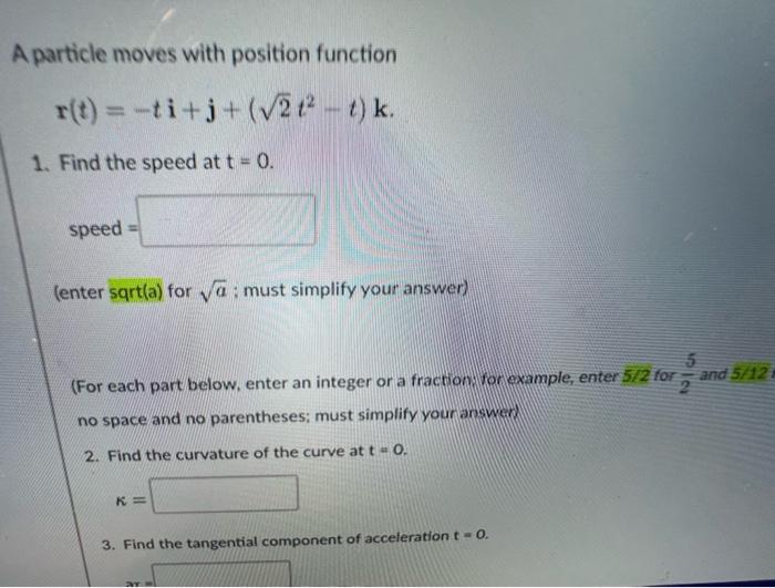 Solved A particle moves with position function r(t) = | Chegg.com