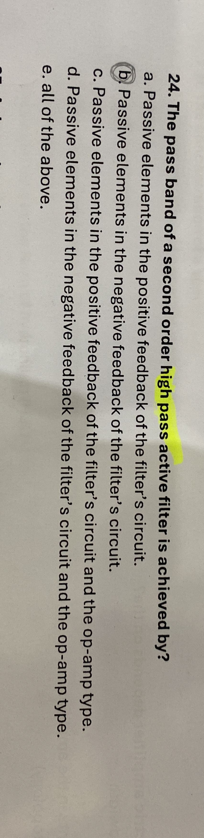 Solved The pass band of a second order high pass active | Chegg.com