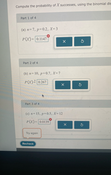 Solved Compute the probability of x ﻿successes, using the | Chegg.com
