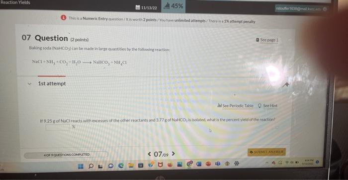 Solved 07 Question (2points) D Seepose 1 Baking soda | Chegg.com