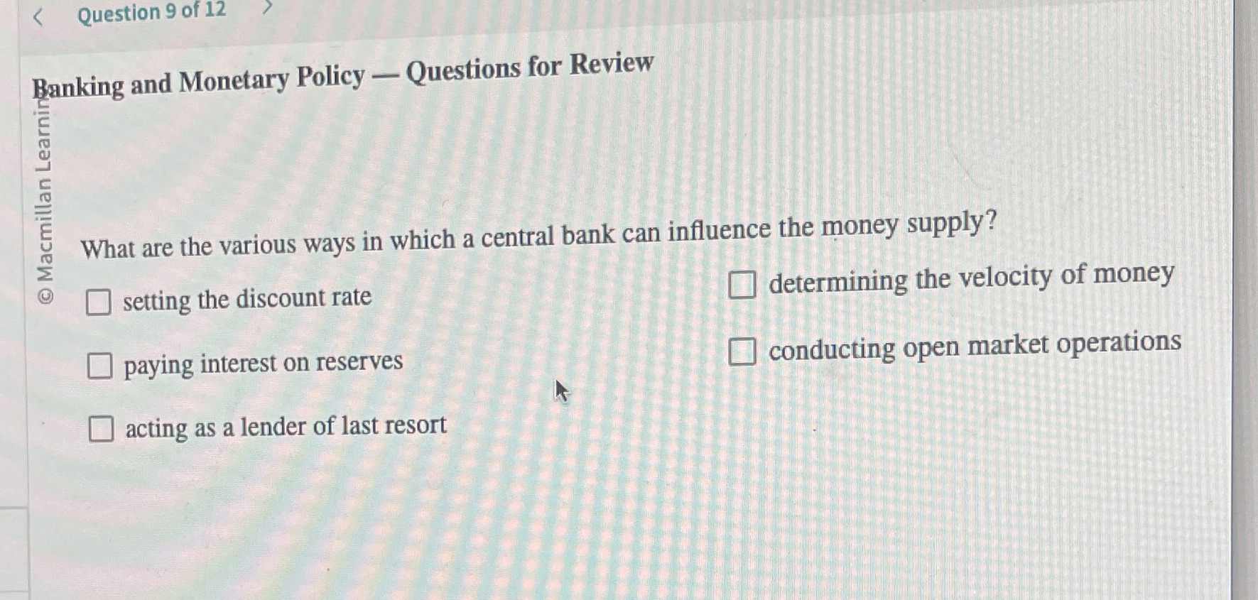 Solved Question 9 ﻿of 12Banking and Monetary Policy - | Chegg.com