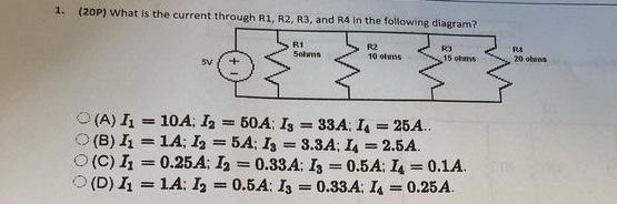 Solved (20P) What is the current through R1,R2,R3, and R4 in | Chegg.com