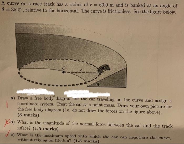 Solved A curve on a race track has a radius of r = 60.0 m | Chegg.com