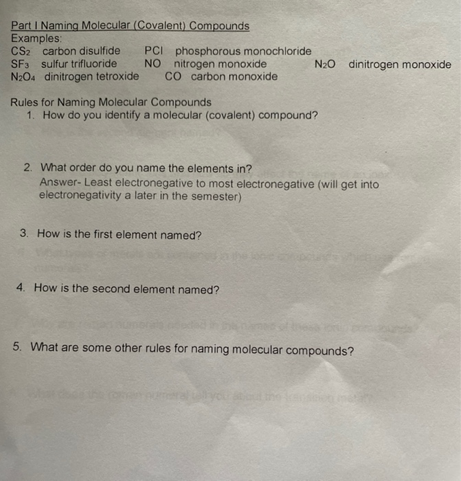 Solved Part I Naming Molecular (Covalent) Compounds Examples | Chegg.com