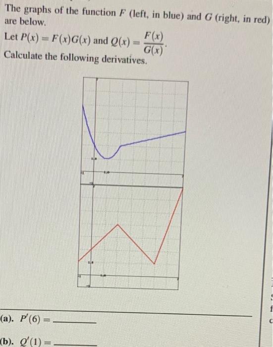 Solved The graphs of the function F (left, in blue) and G | Chegg.com
