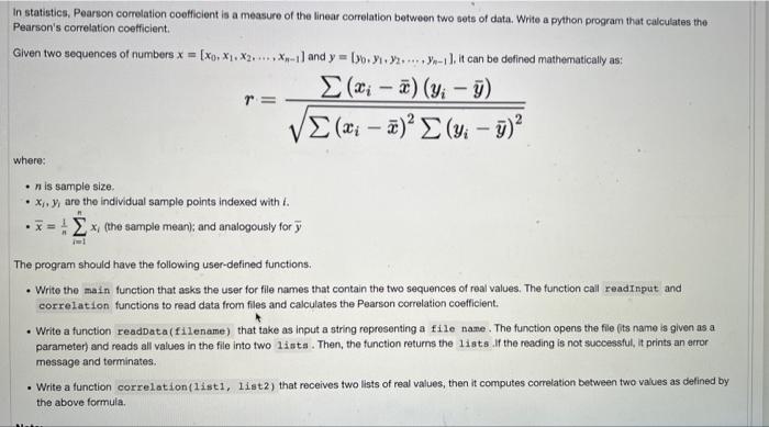 Solved in statistics, Pearson correlation coefficient is a | Chegg.com