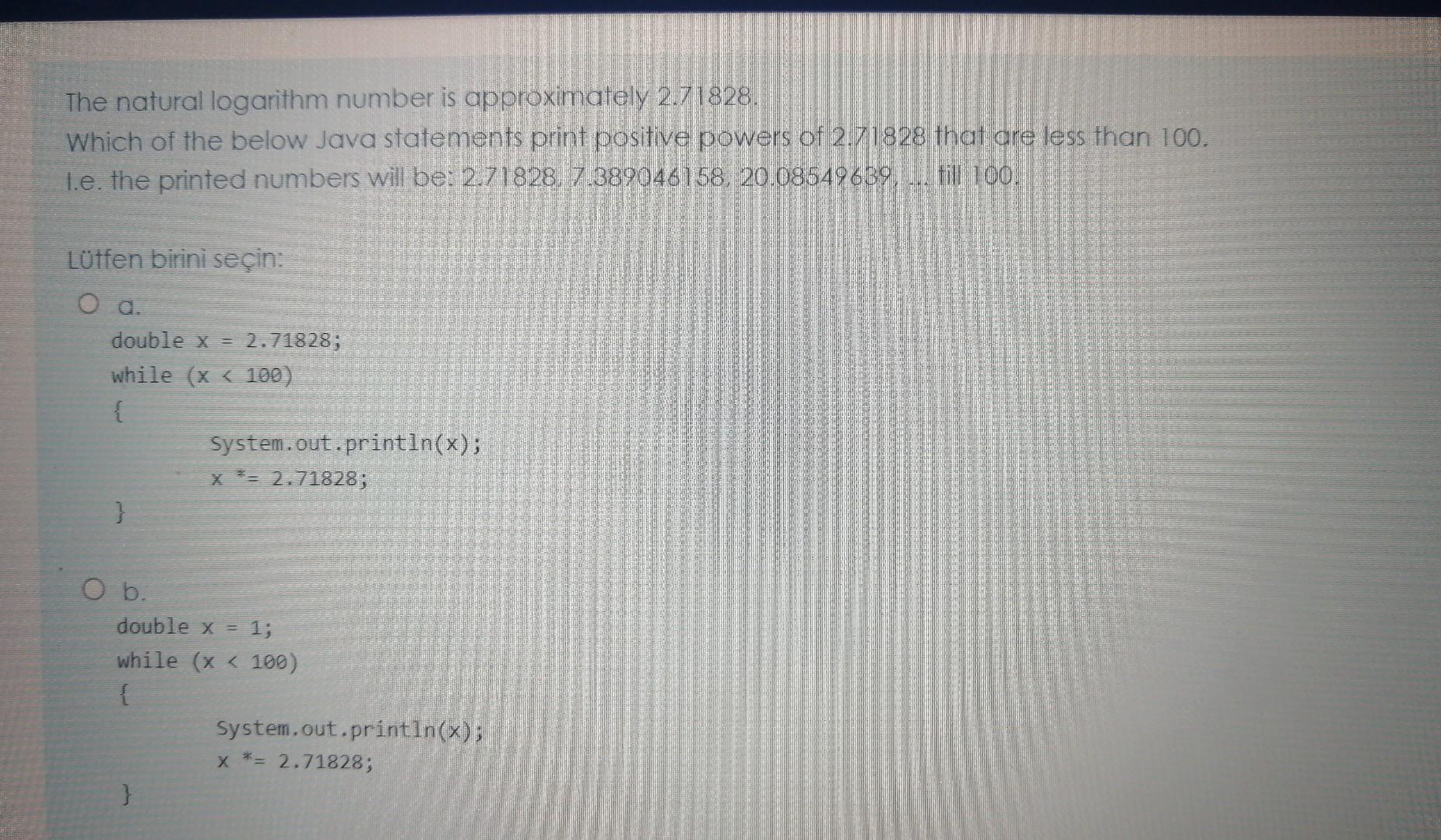 Solved The natural logarithm number is approximately | Chegg.com