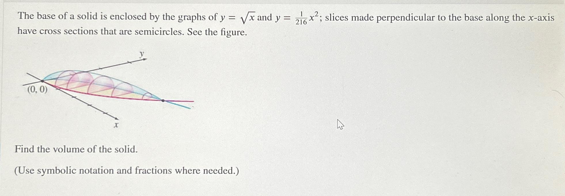 Solved The base of a solid is enclosed by the graphs of y=x2 | Chegg.com
