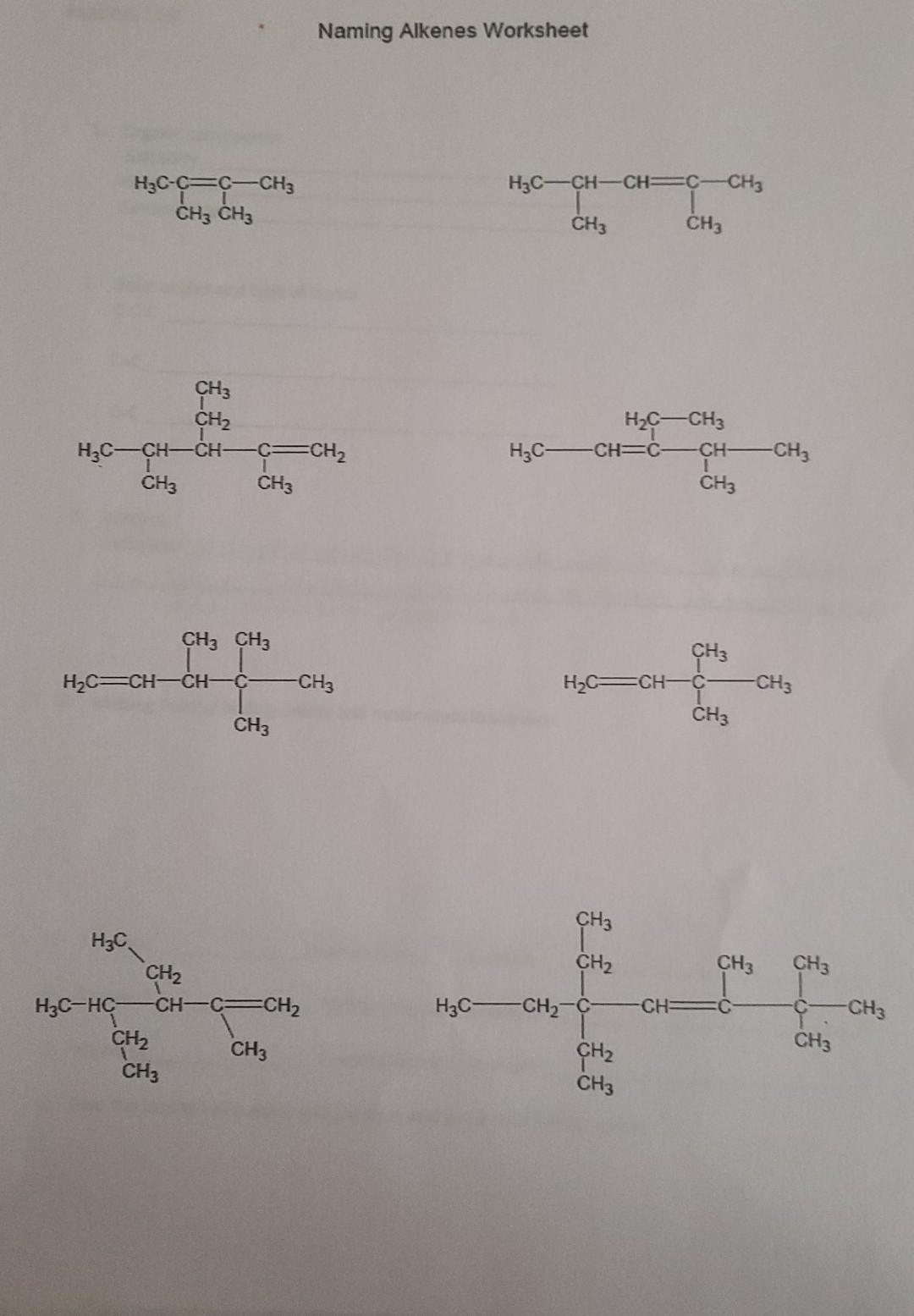 Solved Naming Alkenes Worksheet HAC-CH-CH=C CHỊ H3C-C=C—CH3 | Chegg.com