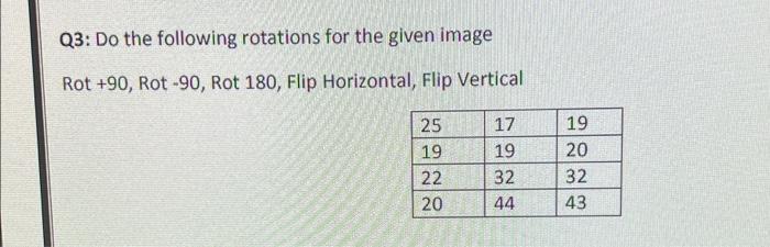 Solved Q3: Do the following rotations for the given image | Chegg.com