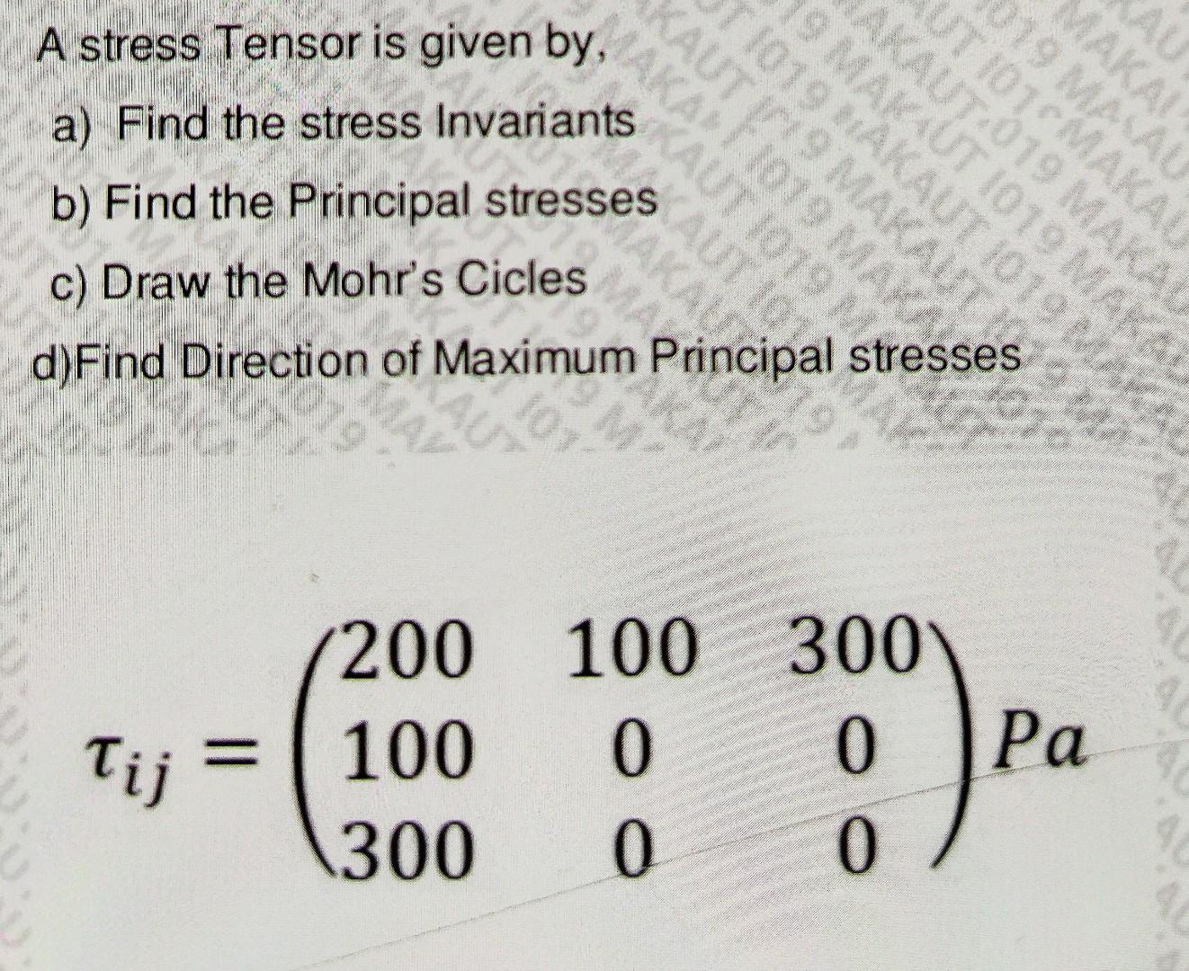 Solved A stress Tensor is given by, a) Find the stress | Chegg.com