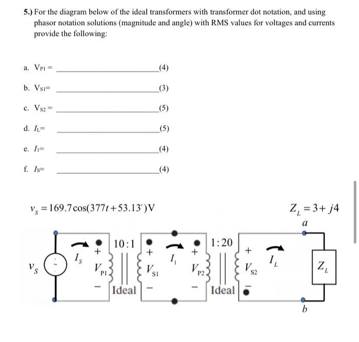 Solved 5.) For the diagram below of the ideal transformers | Chegg.com