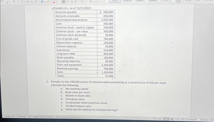 Solved aste BIUab x₂ Page 1 of 1 141 words A Pamplin Inc. as | Chegg.com
