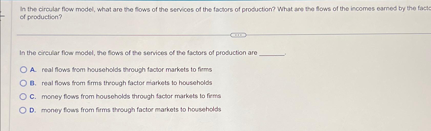 Solved In the circular flow model, what are the flows of the | Chegg.com
