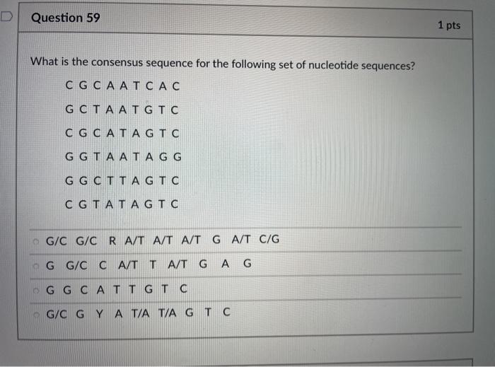 Solved Question 59 1 pts What is the consensus sequence for | Chegg.com