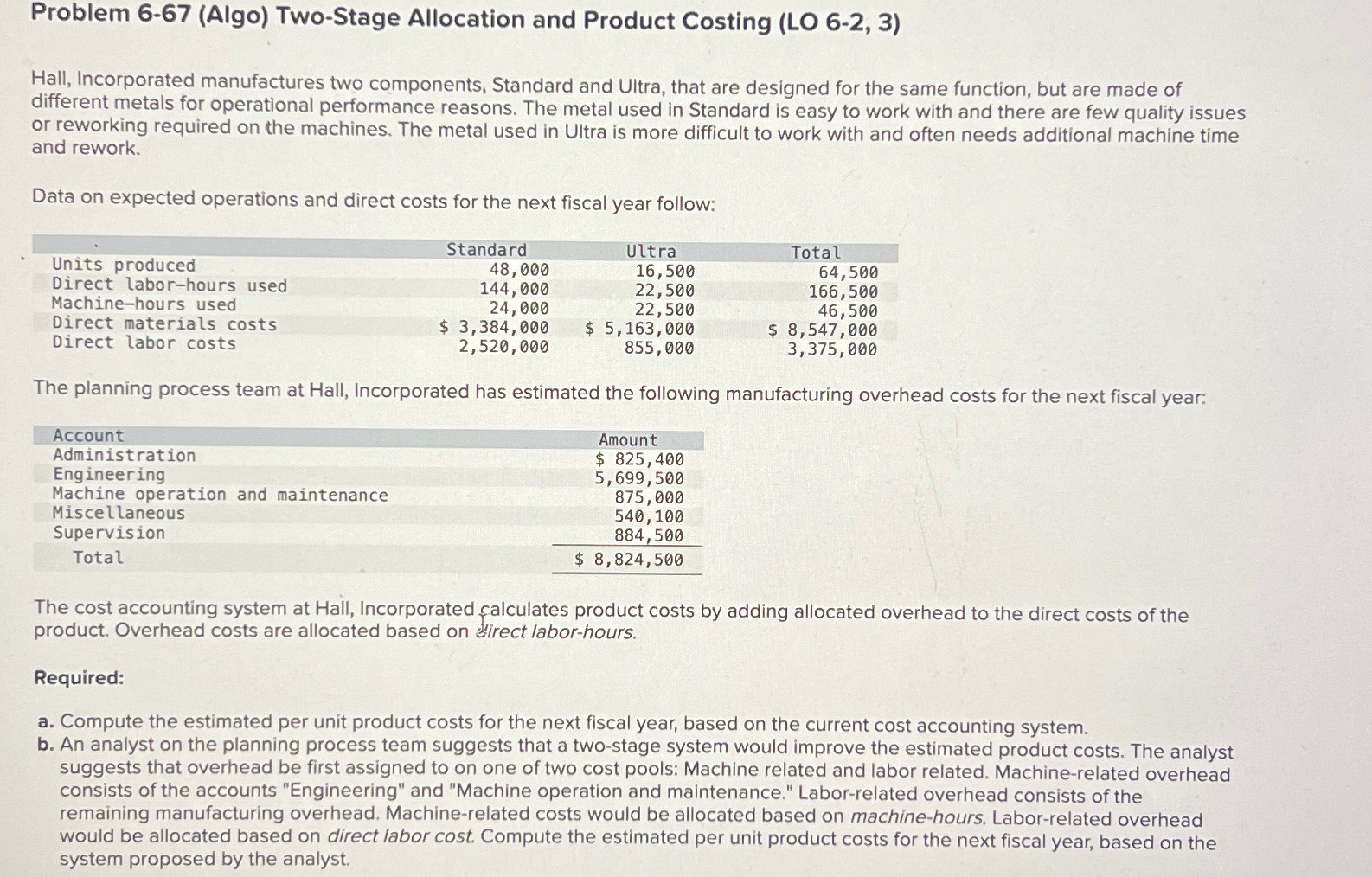 Problem 6-67 (Algo) ﻿Two-Stage Allocation and Product | Chegg.com