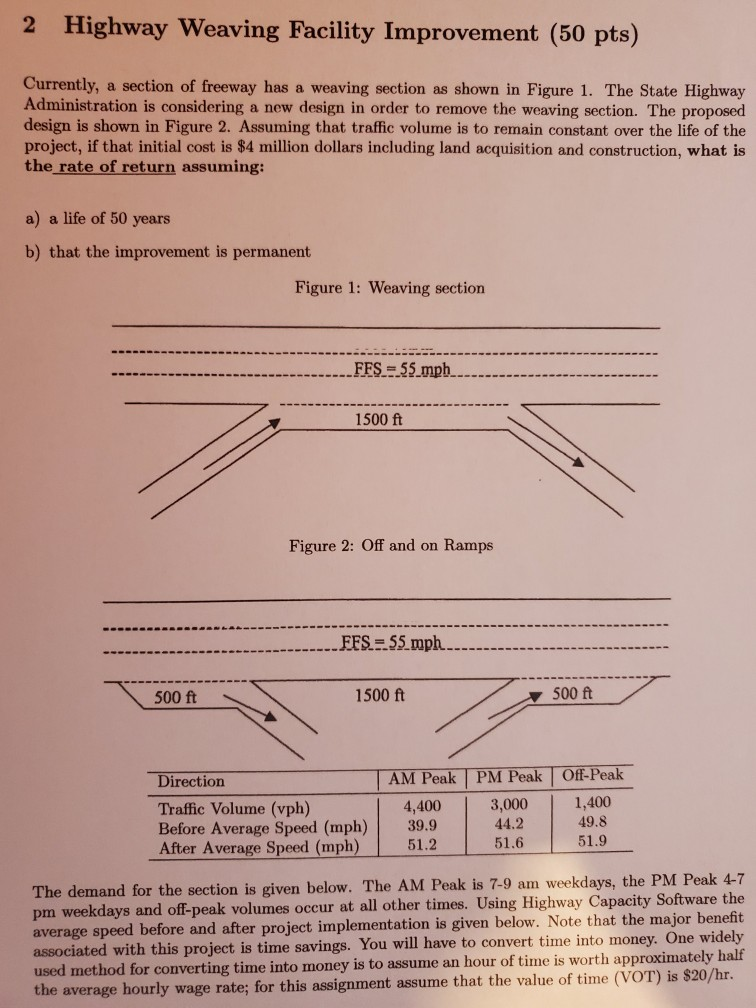 Highway Weaving Facility Improvement (50 pts) | Chegg.com