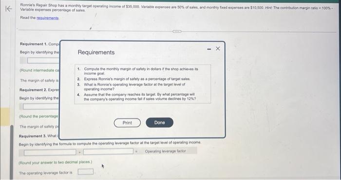 Solved Ronnie's Repair Shep has a monthly target operating | Chegg.com