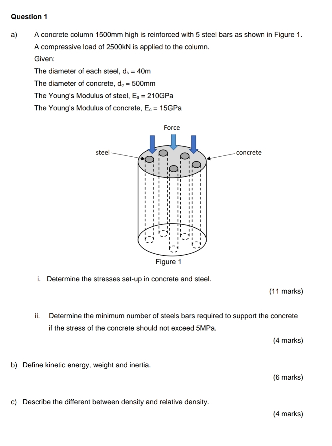 Solved Question 1a) ﻿A concrete column 1500mm high is | Chegg.com