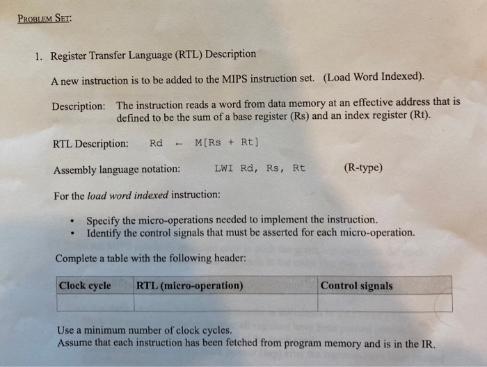 PROBLEM SET: 1. Register Transfer Language (RTL) | Chegg.com