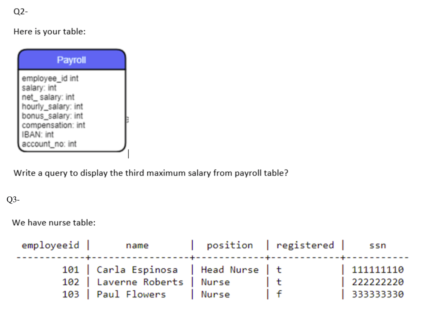 Kinda answer the following Database questions | Chegg.com