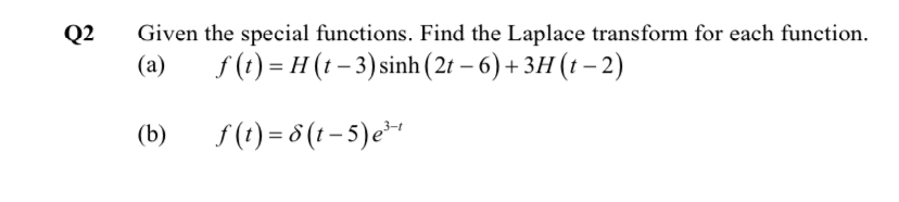 Solved Q2 ﻿Given the special functions. Find the Laplace | Chegg.com
