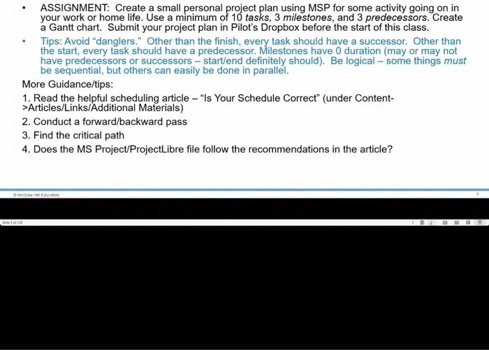 - ASSIGNMENT: Create a small personal project plan | Chegg.com