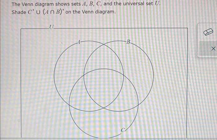 Solved The Venn diagram shows sets A,B,C, and the universal | Chegg.com
